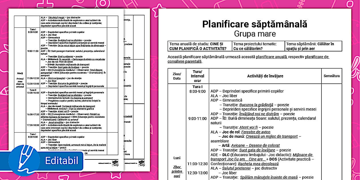 FREE! - Călător în spațiu și prin aer – Planificare grupa mare