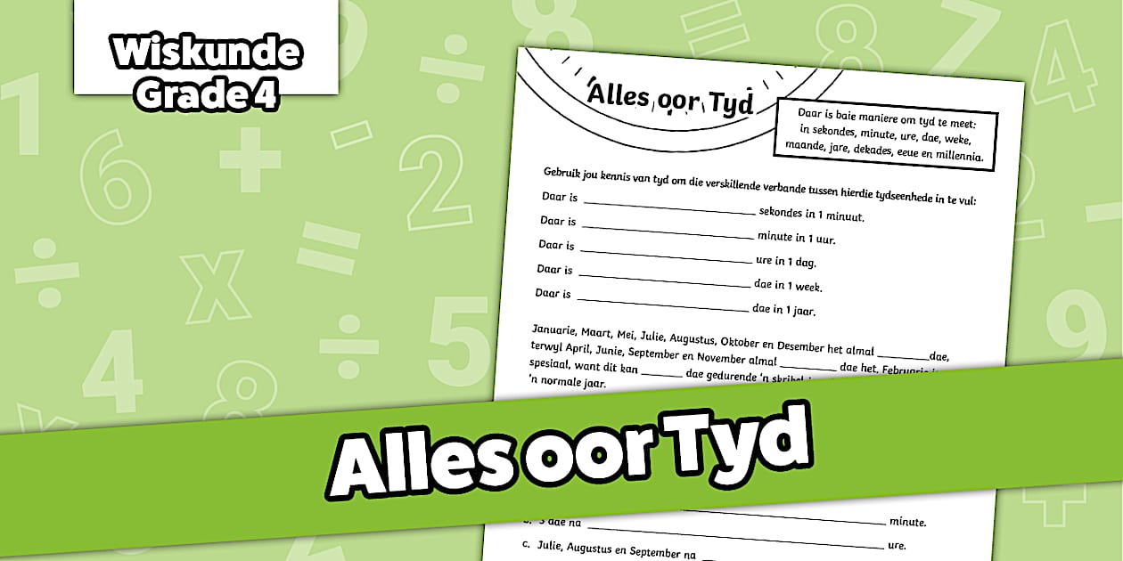 Graad 4 - Wiskunde - Kwartaal 1 - Alles oor Tyd - Feite Lêer (KABV Belyn)