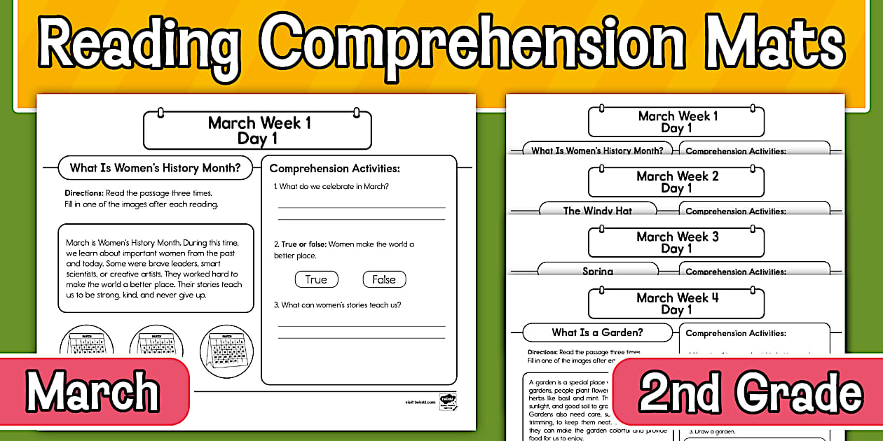Second Grade March Daily Reading Comprehension Mats