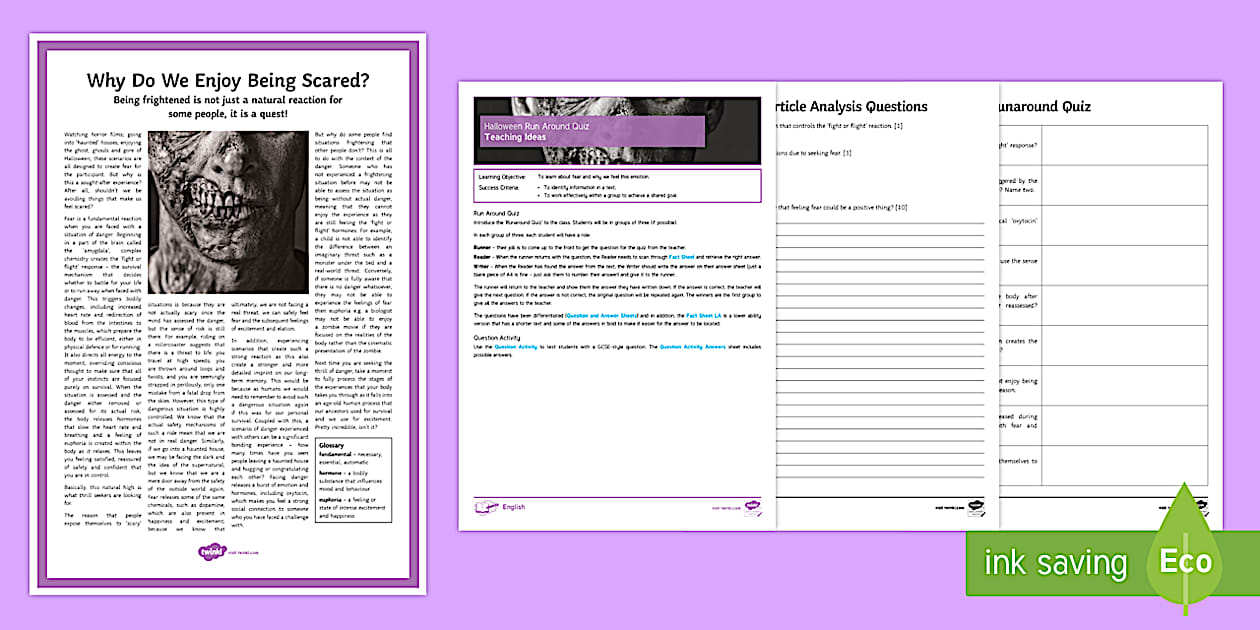 Editable 'Why Do We Like To Be Scared?' Halloween Runaround Quiz English