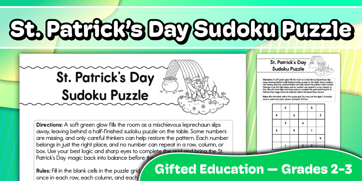 St. Patrick’s Day Sudoku Puzzle for Gifted Education