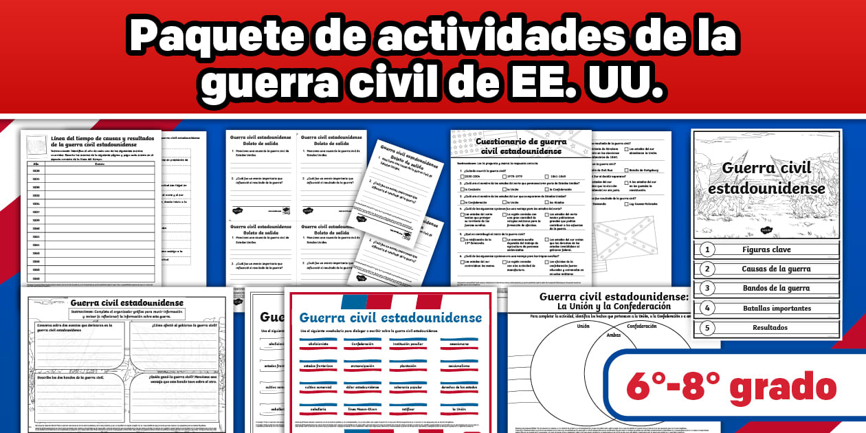 Paquete de actividades de la guerra civil EE.UU. 6°-8° grado