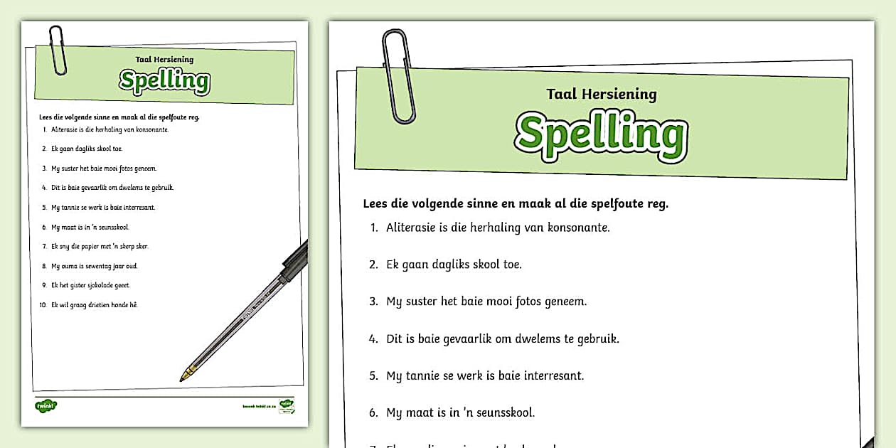 Taal Hersiening - Spelling (creat de profesori) - Twinkl
