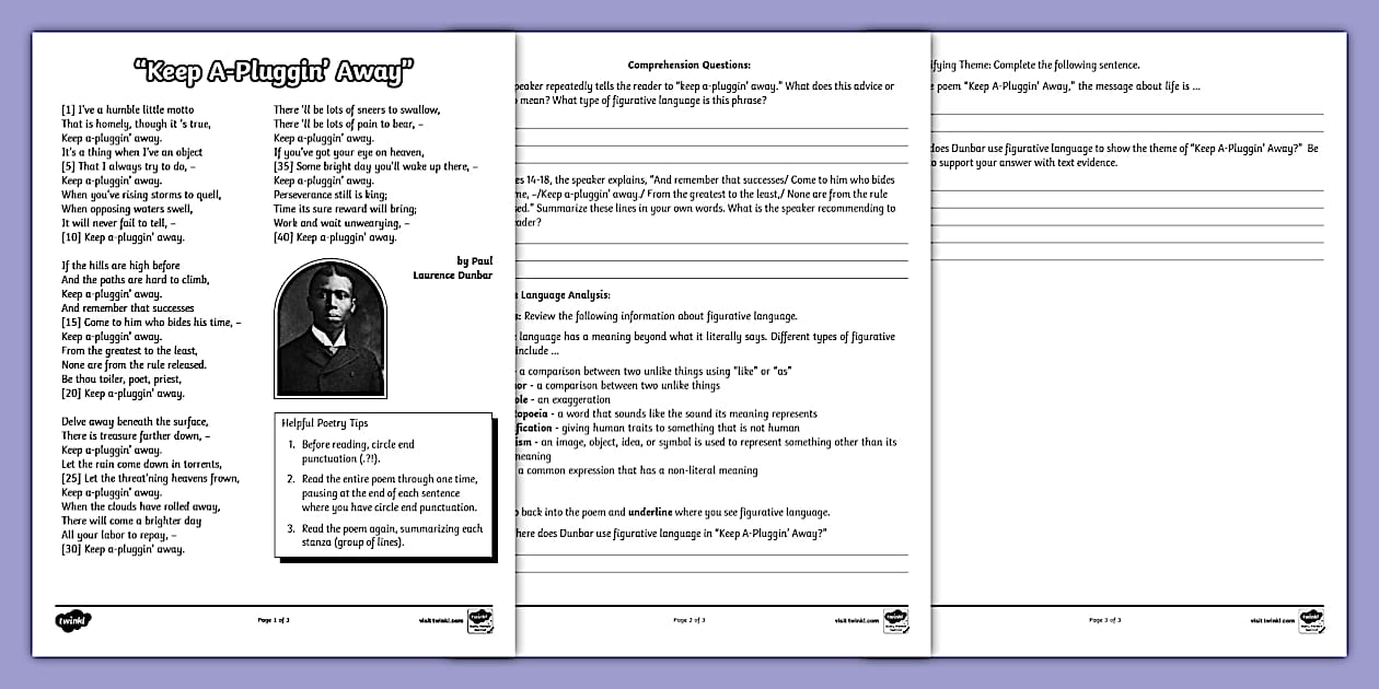 Sixth Grade “Keep A-Pluggin' Away” Figurative Lang Worksheet.