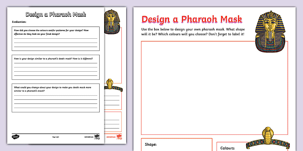 Design a Pharaoh Mask Worksheet - Twinkl