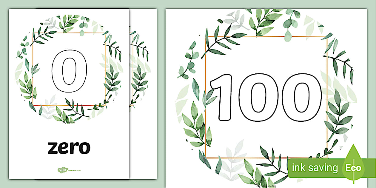 Botanical-Themed 0-100 Number and Word Display Posters
