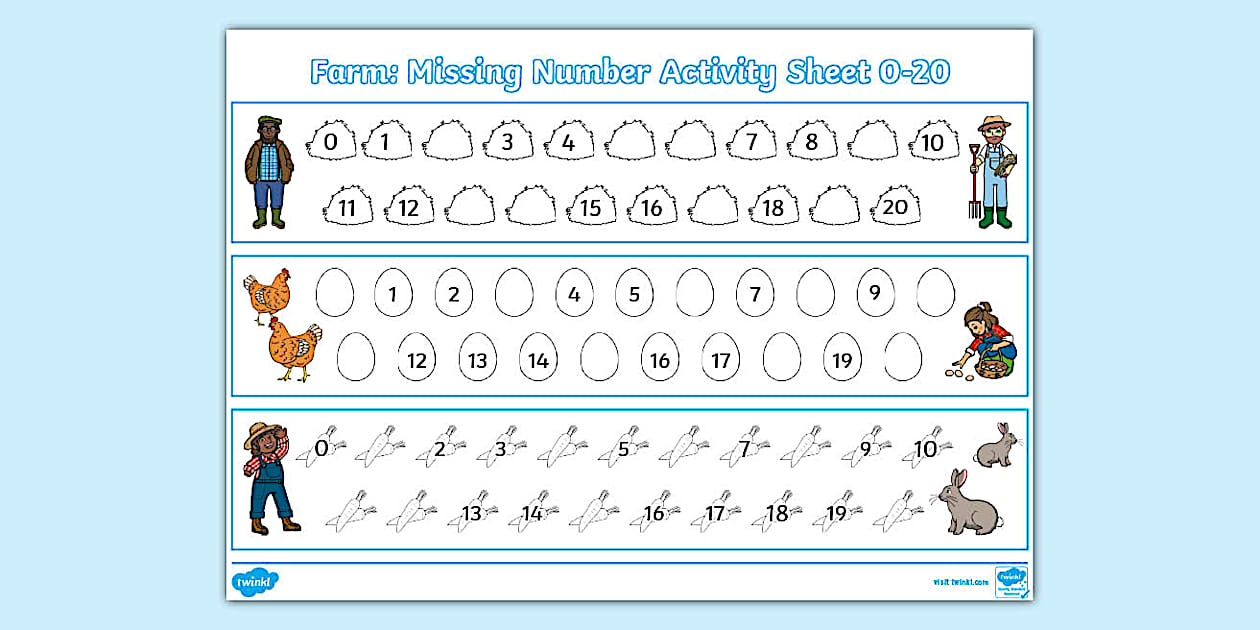 👉 Farm-Themed Missing Numbers to 20 Activity - Twinkl