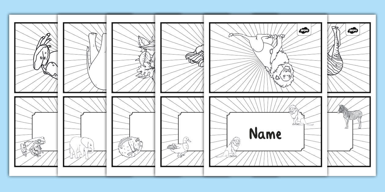Animal Colouring Name Tents (teacher made) - Twinkl