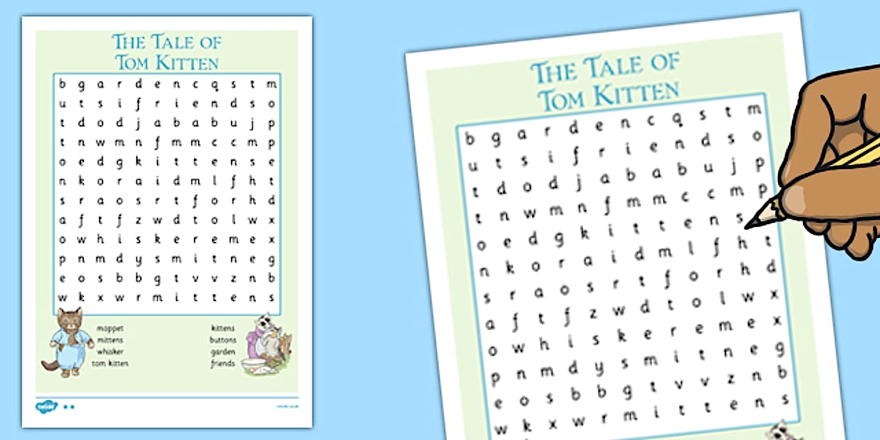 Black and White Beatrix Potter - The Tale of Tom Kitten Word Search
