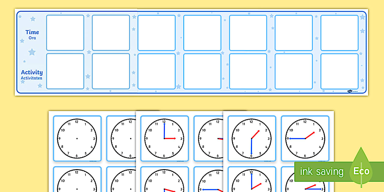 Visual Timetable Display with Clocks English/Romanian
