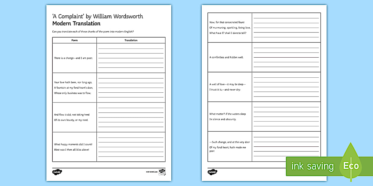 GCSE 'Translation' Worksheet / Worksheet to Support Teaching on 'A ...