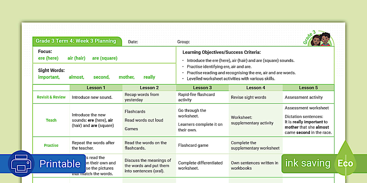 Grade 3 Phonics: Term 4 Week 3 Planning (teacher made)
