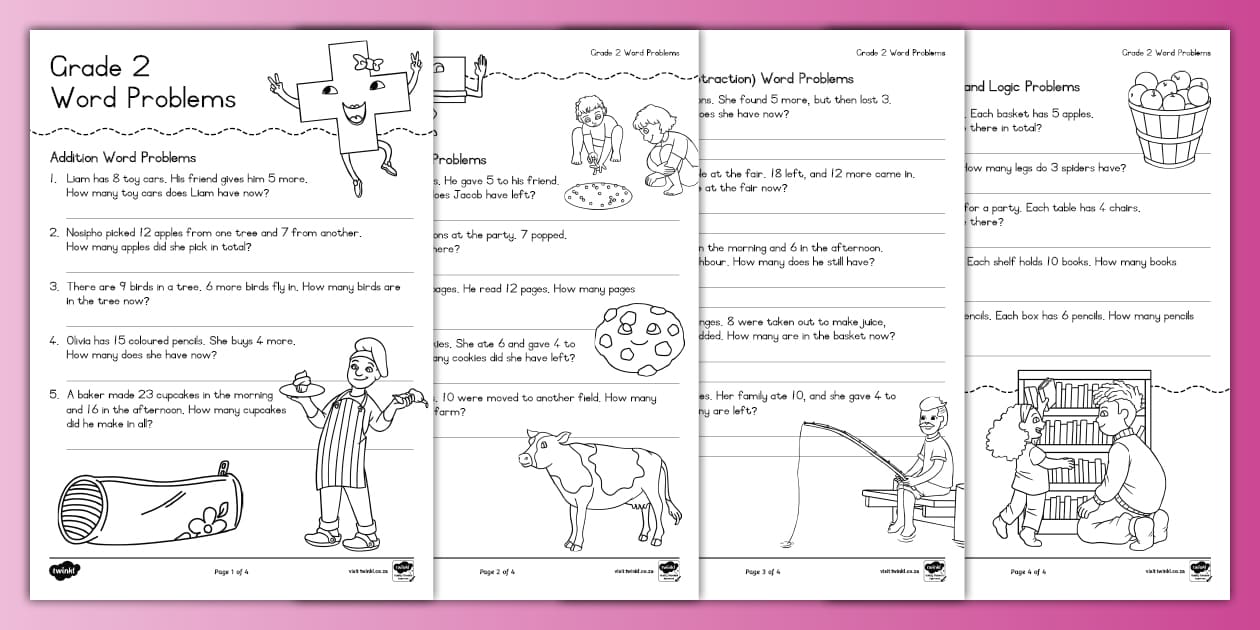 Grade 2 Mathematics Word Problems Activity Sheet - Twinkl