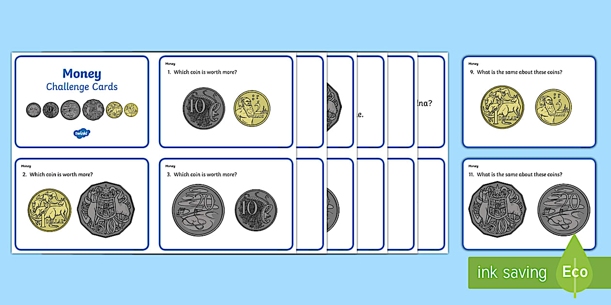 Year 1 Currency Maths Challenge Cards (professor feito)