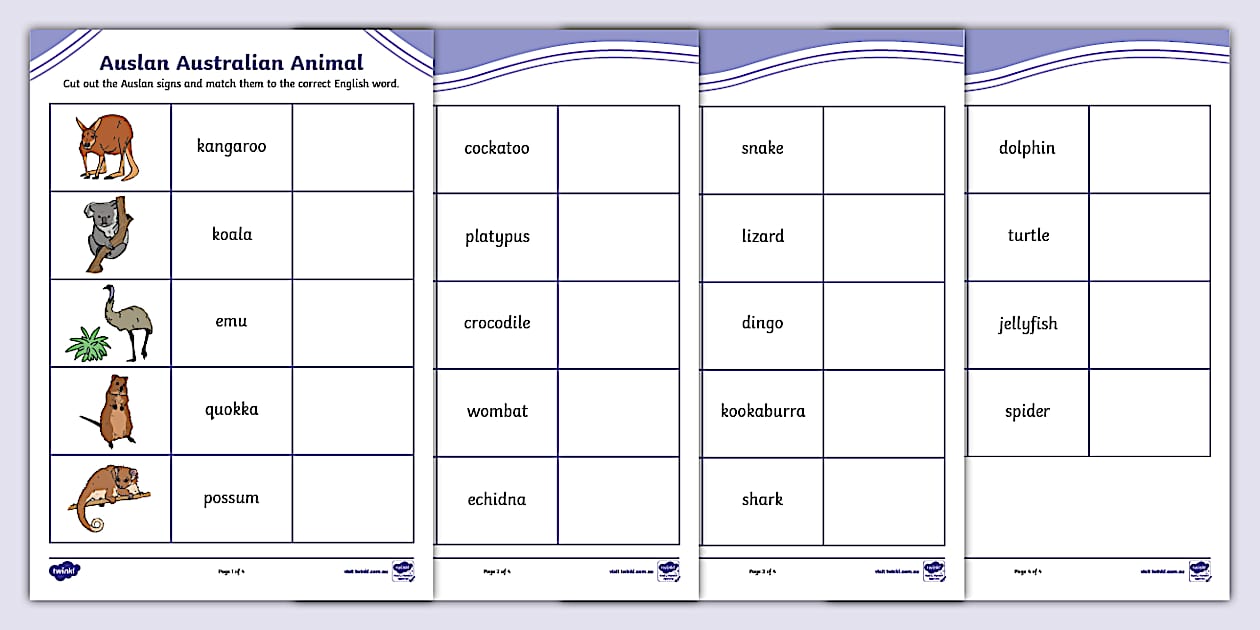 Auslan Australian Animals Cut and Paste (teacher made)