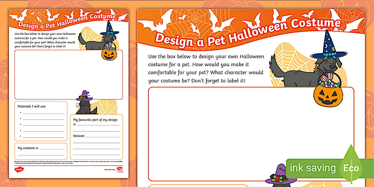 Design a Pet Halloween Costume Worksheet (teacher made)