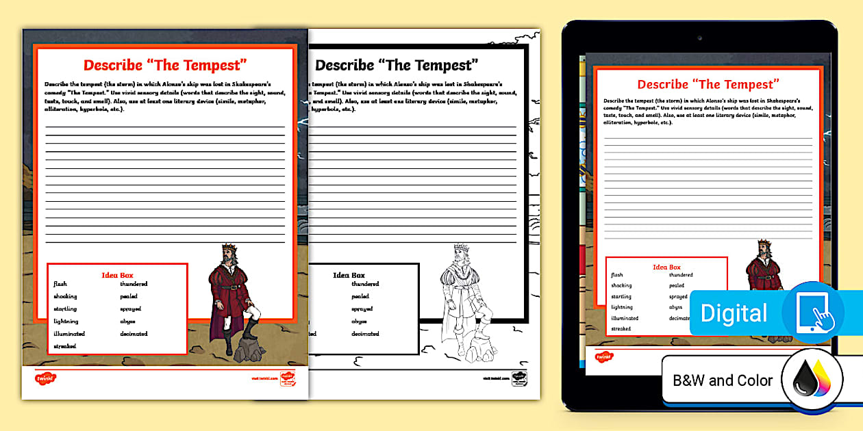 Fourth Grade Describe the Tempest by William Shakespeare Writing Worksheet