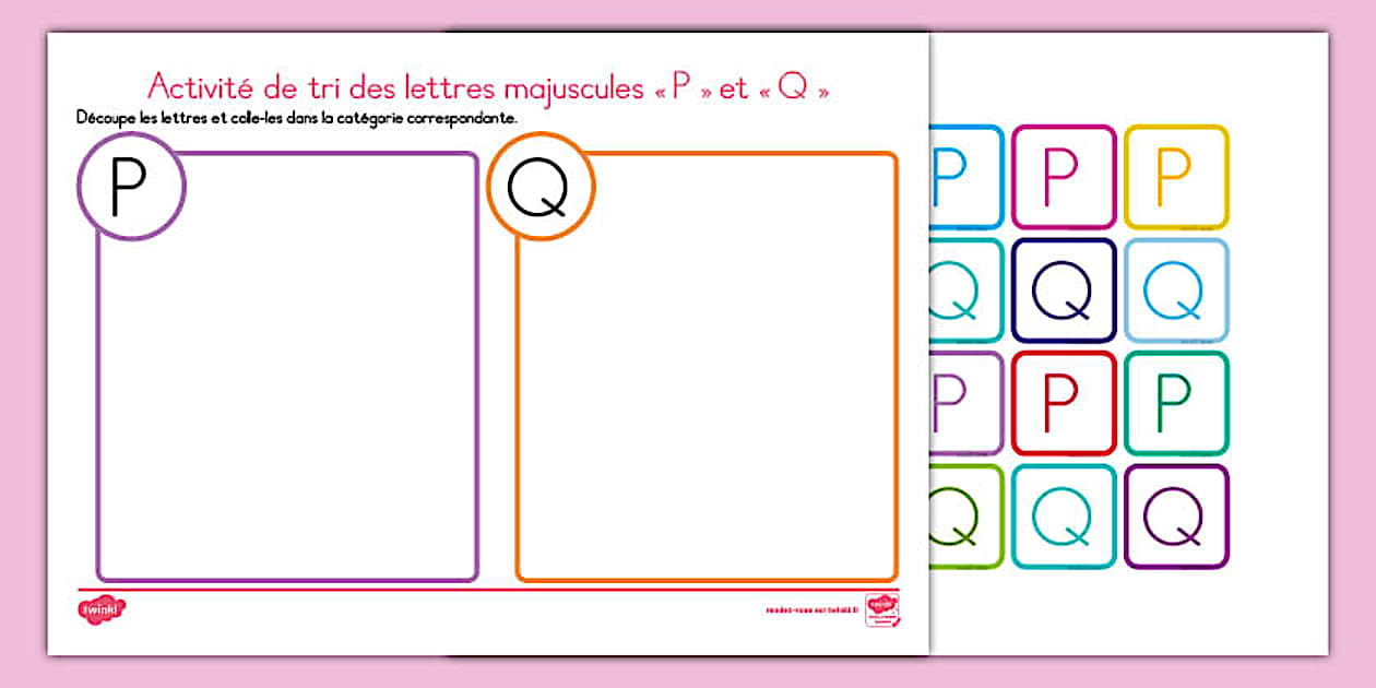 Activité de tri des lettres majuscules « P » et « Q