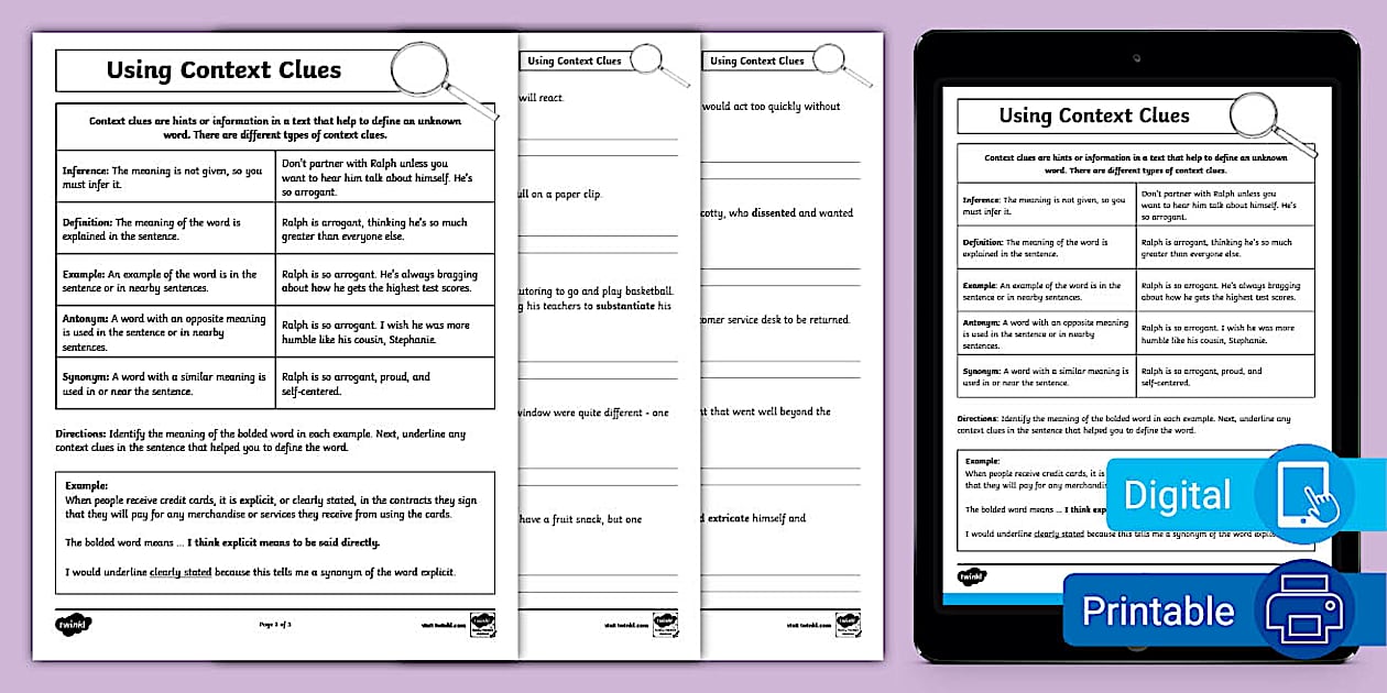 Sixth Grade Using Context Clues Worksheet (Teacher-Made)