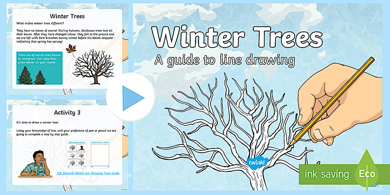 Winter Art Lesson 1: Drawing Winter Trees PowerPoint