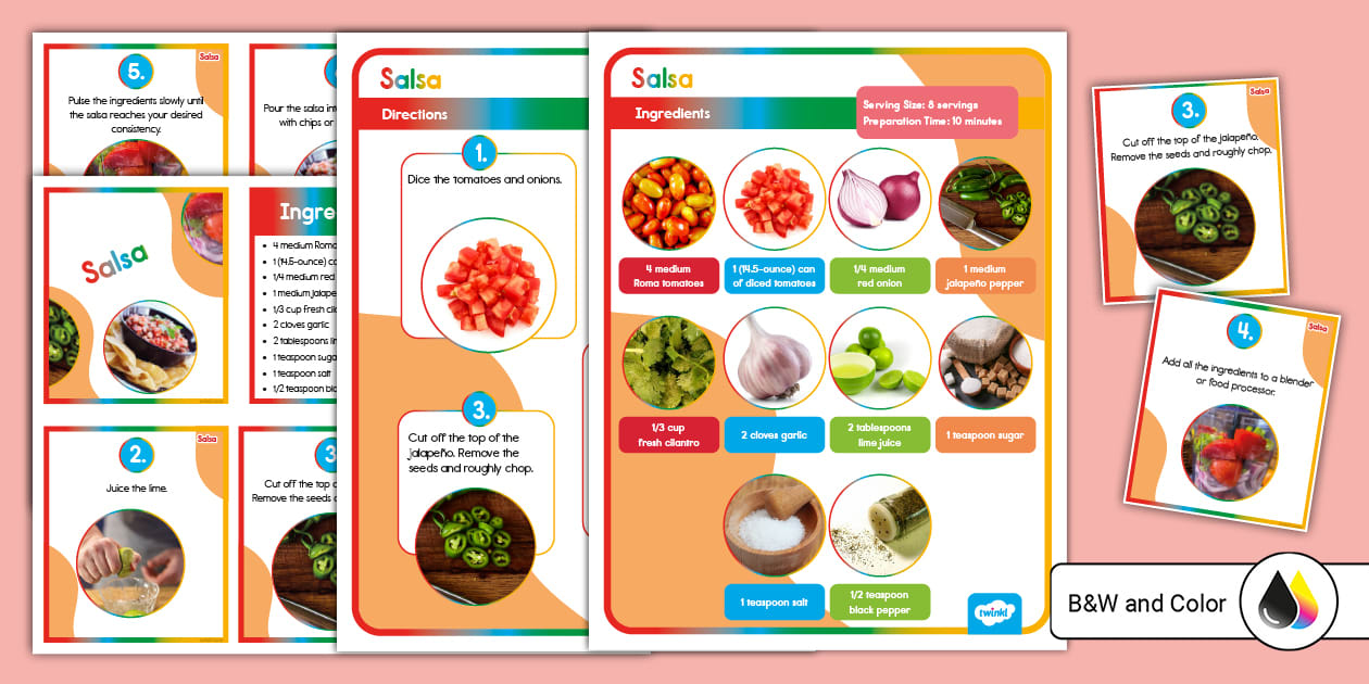 Salsa Recipe and Sequencing Cards for K-2nd Grade - Twinkl