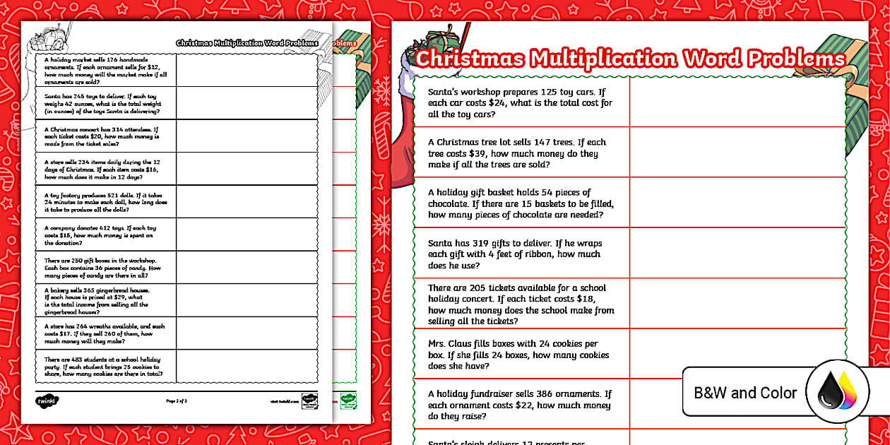 Fifth Grade Christmas Multiplication Word Problems - Twinkl