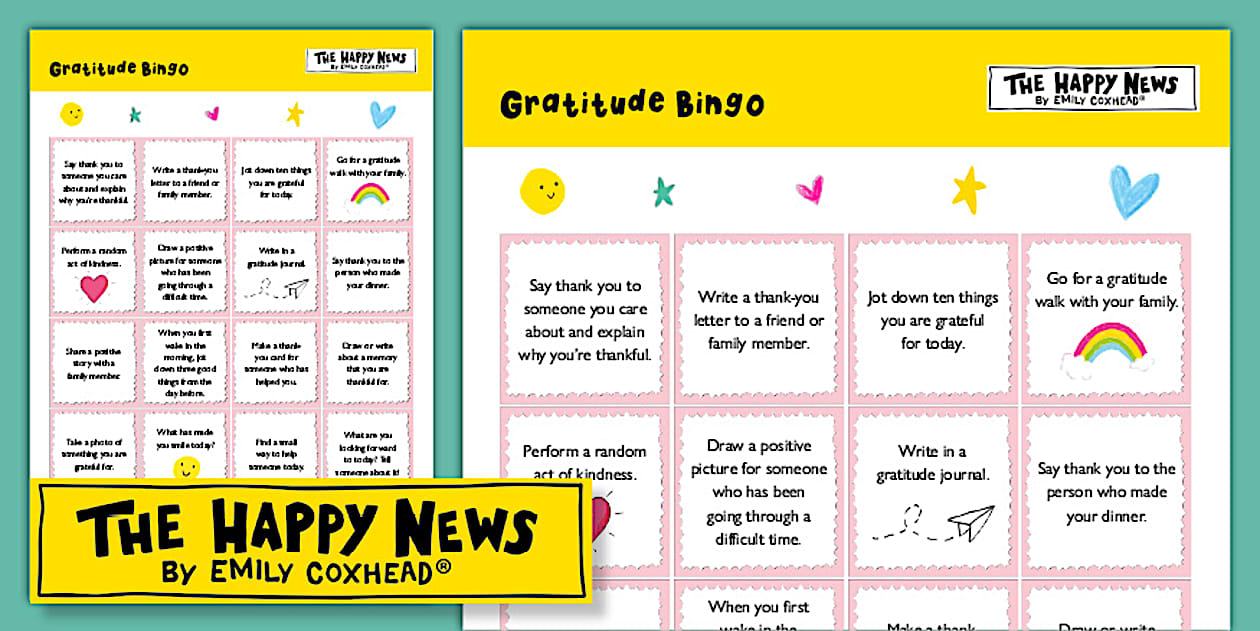 Gratitude Bingo Game | The Happy Newspaper Activity