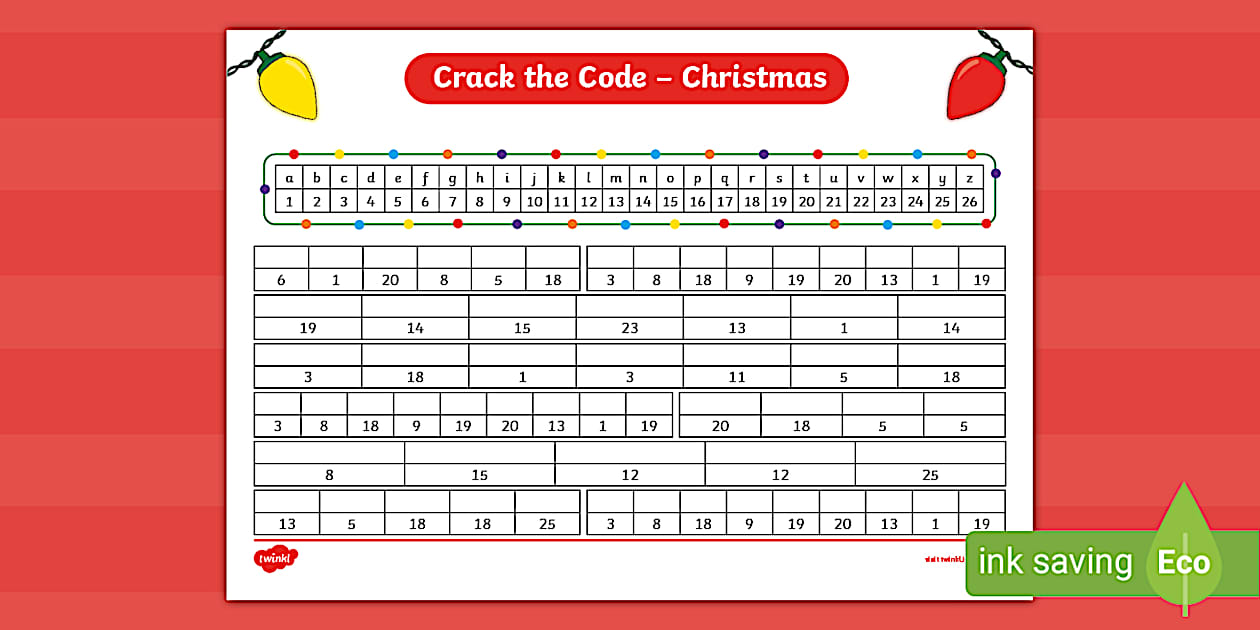 Christmas Aistear Crack the Code Worksheet - Twinkl