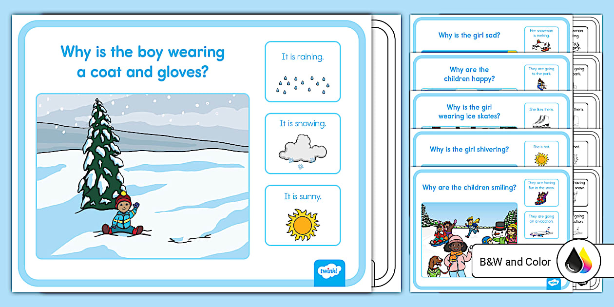 Winter Cause and Effect Scene and Question Cards for K-2nd Grade