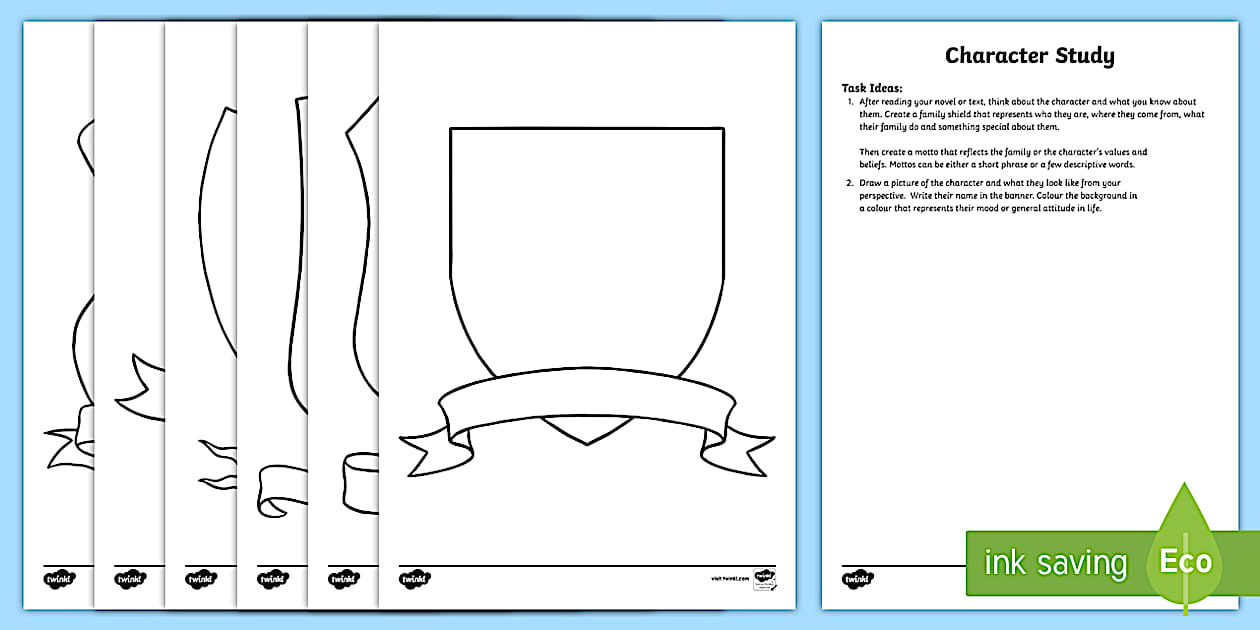 Reading Comprehension Character's Family Shield Worksheet / Worksheets