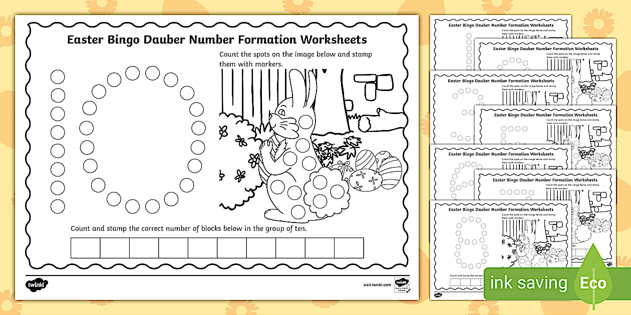 Easter Bingo Dauber Number Formation Worksheets - Twinkl