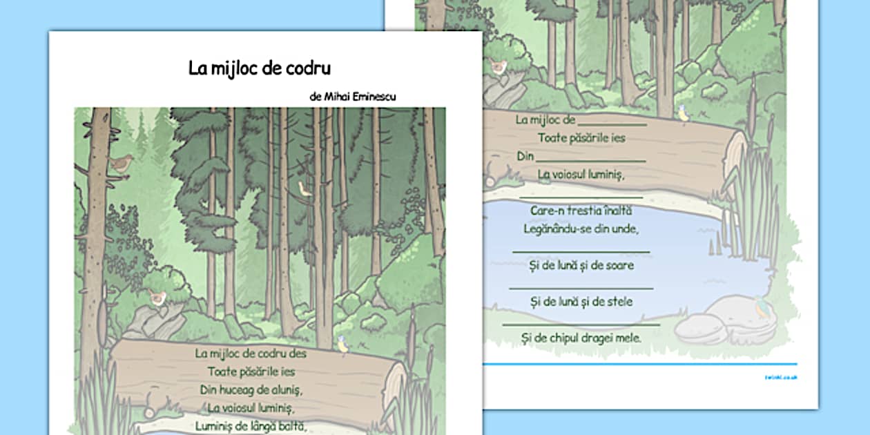 Mihai Eminescu, La mijloc de codru, Fisa - poezie ilustrata