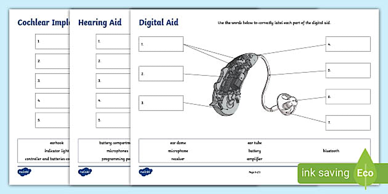 Deaf Awareness Equipment Labelling Worksheet - Twinkl