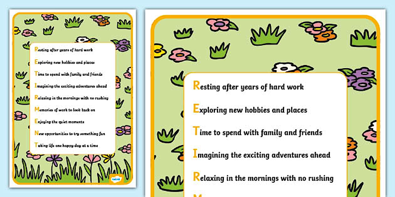 Retirement Acrostic Poem Example (teacher made) - Twinkl