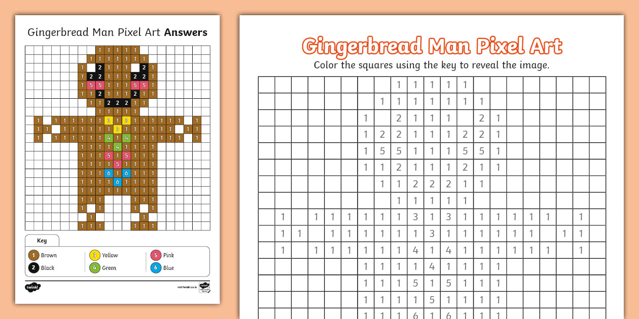 Gingerbread Man Pixel Art Template (teacher made) - Twinkl