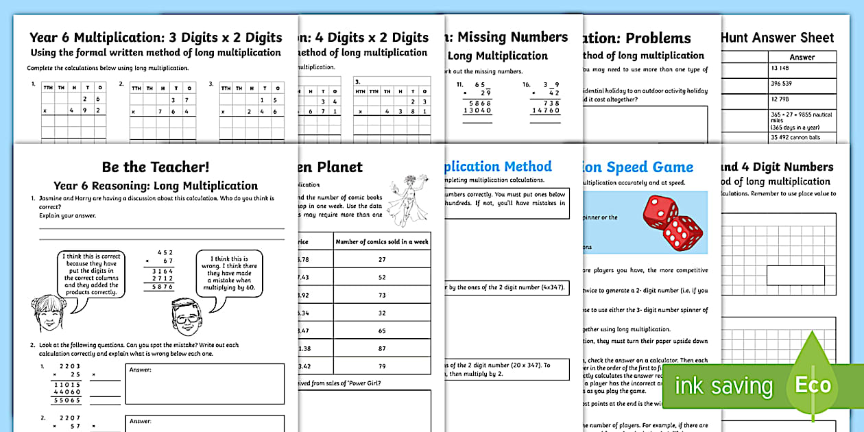 Formal Long Multiplication Activities (Ages 10-11) - Twinkl
