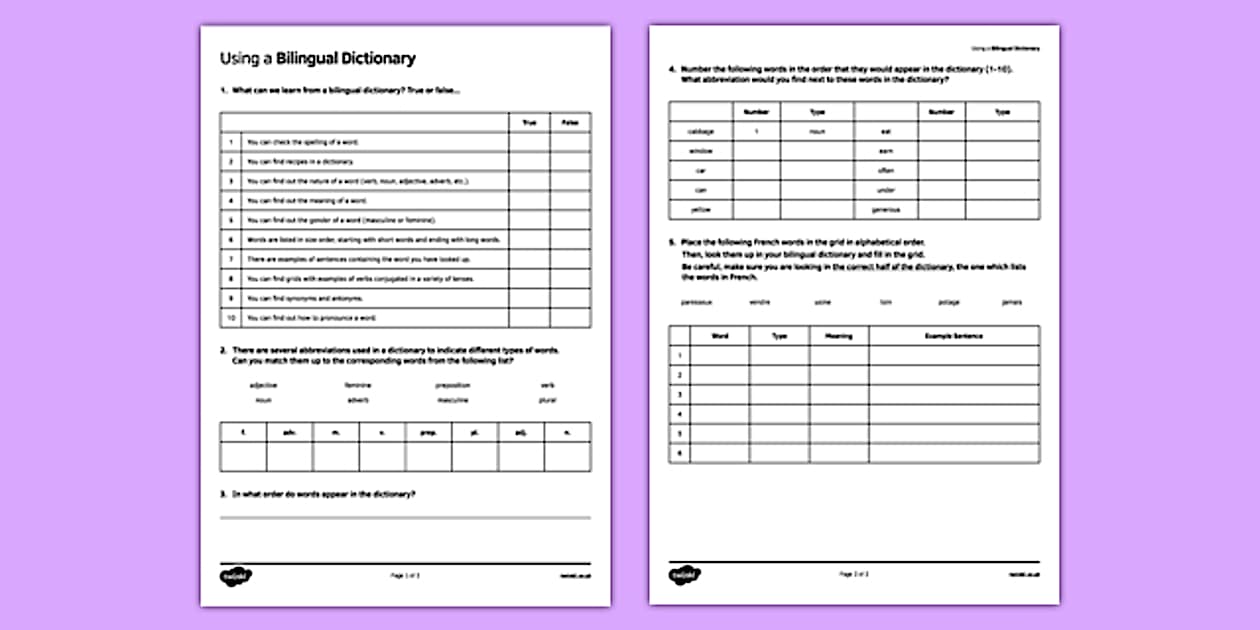 Editable Using A Bilingual Dictionary Teacher Made