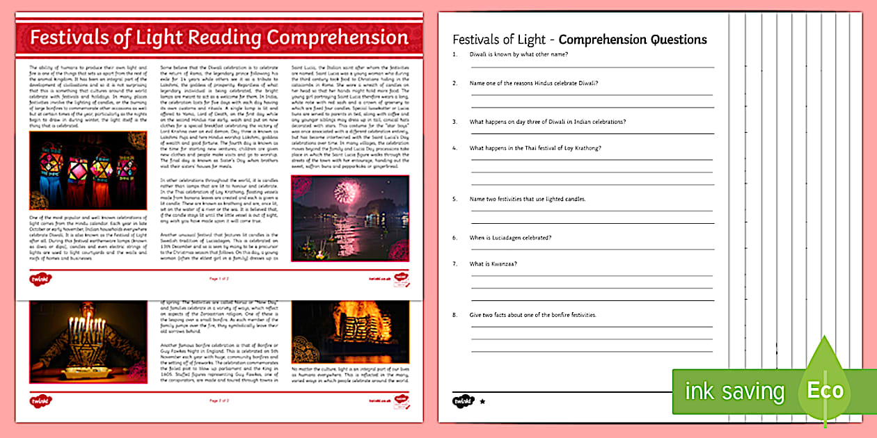 Festivals of Light Differentiated Reading Comprehension