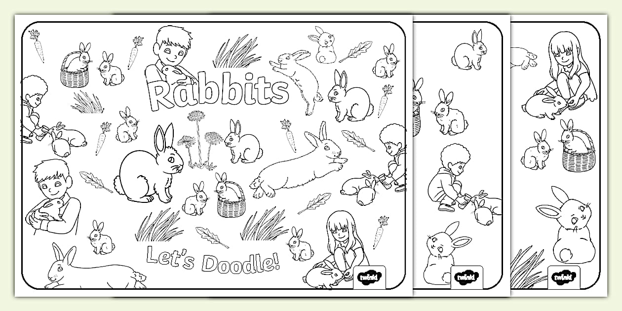 Rabbit Doodle Colouring Pages (teacher made) - Twinkl