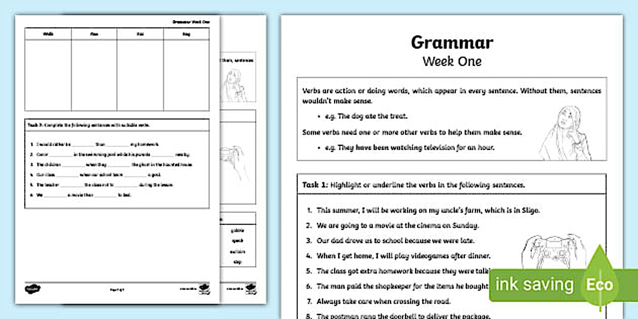Grammar Homework Week One - Grammar Workbook (Teacher-Made)