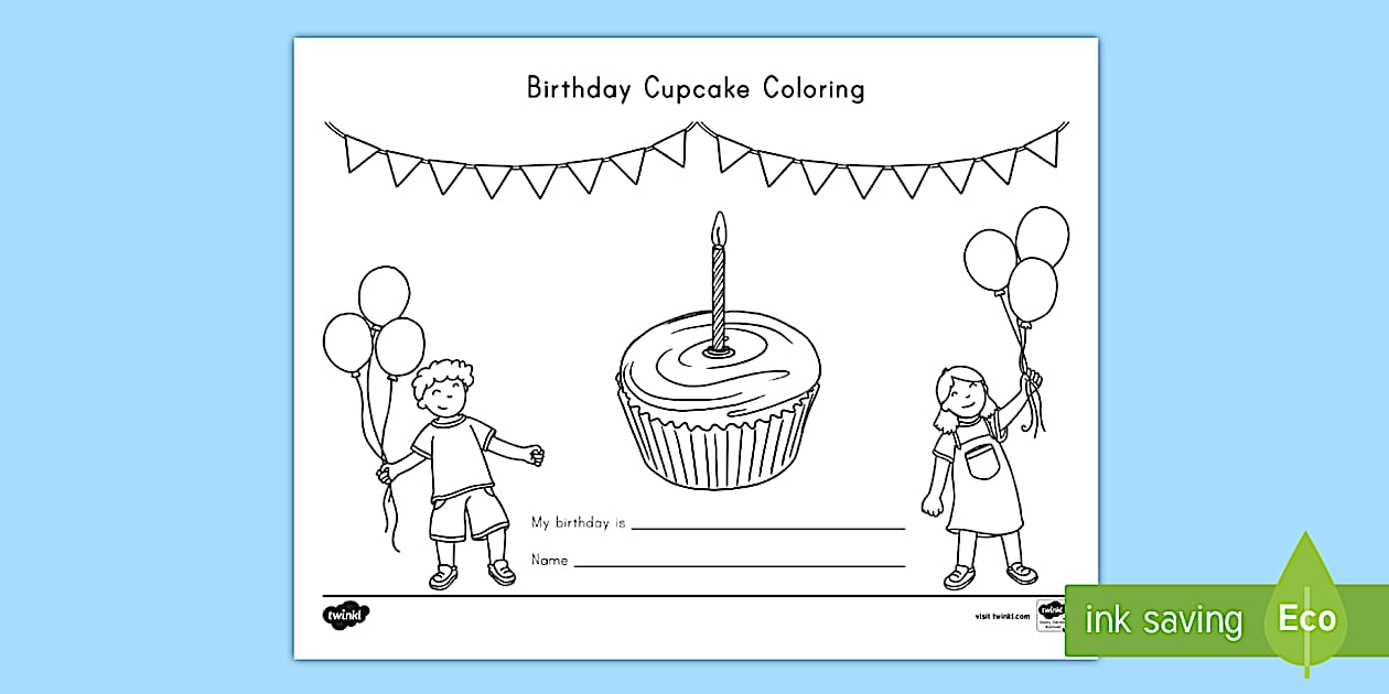 My Birthday Cupcake Coloring Worksheet - Kindergarten