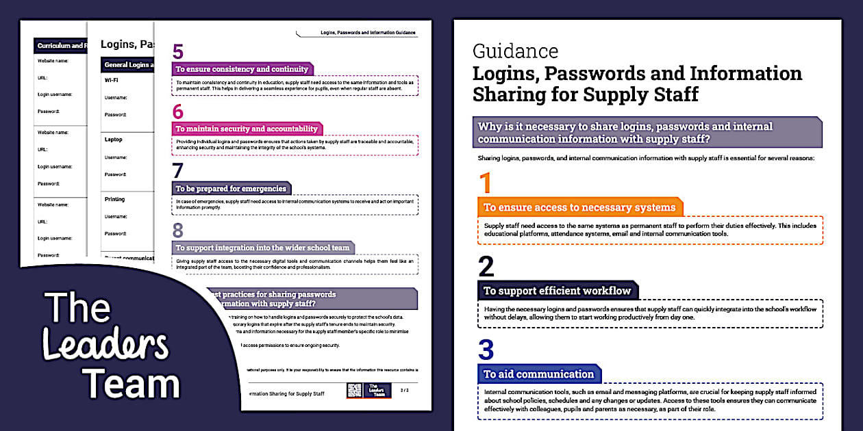 Logins, Passwords and Information Template - SLT - Twinkl