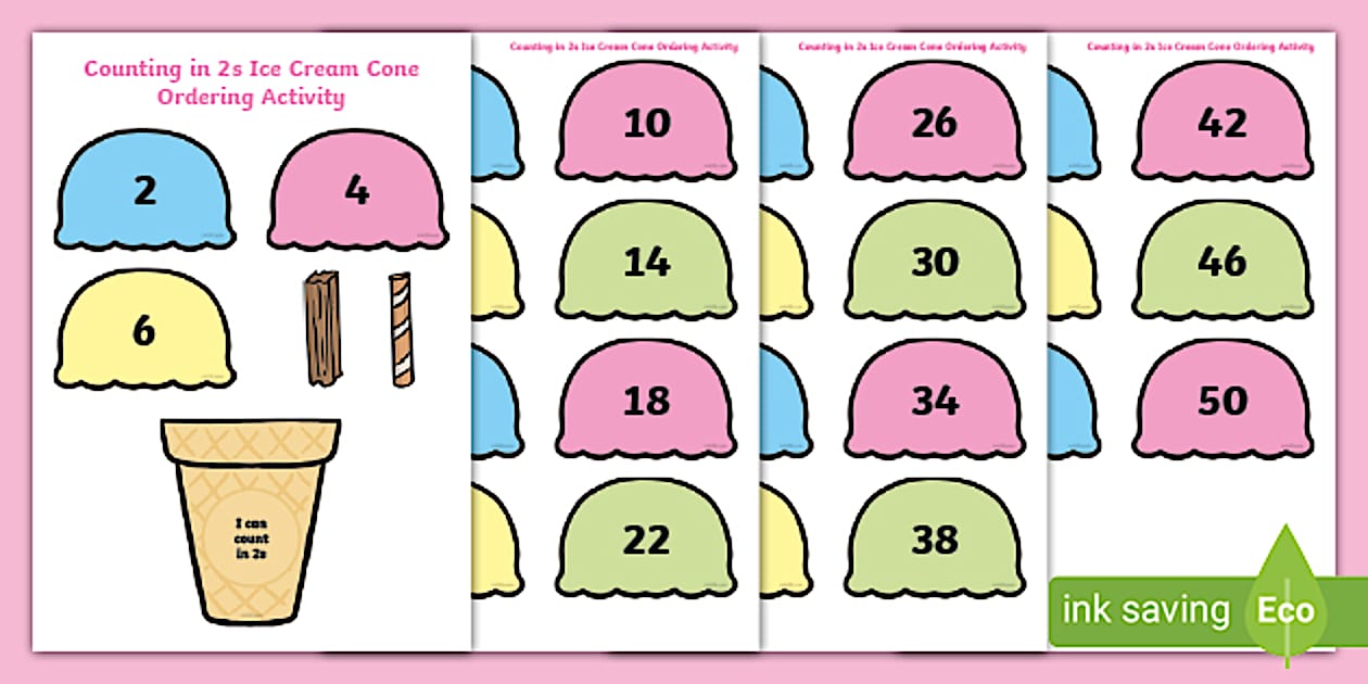 Editable Counting in 2s Ice Cream Cone Ordering Activity
