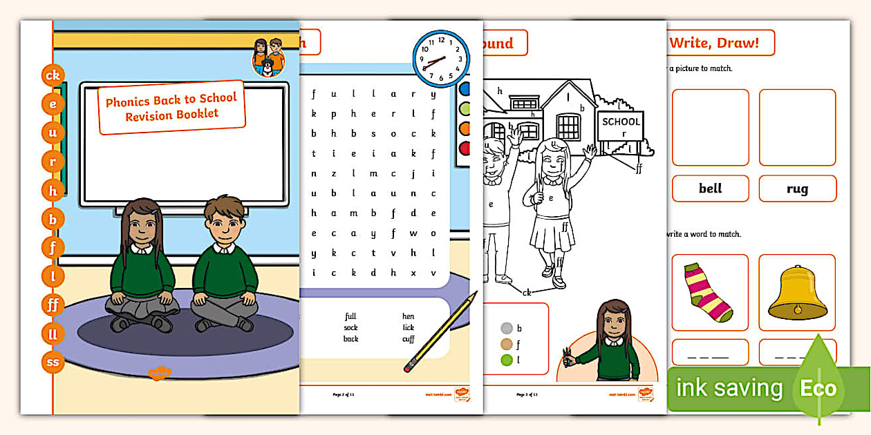Back to School Phonics Level 2 Revision Booklet: ck, e, u, r, h, b, f ...