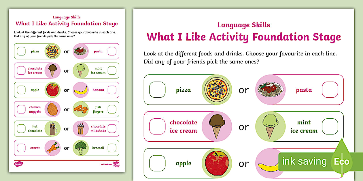 Language Skills: What I Like Activity Foundation Stage