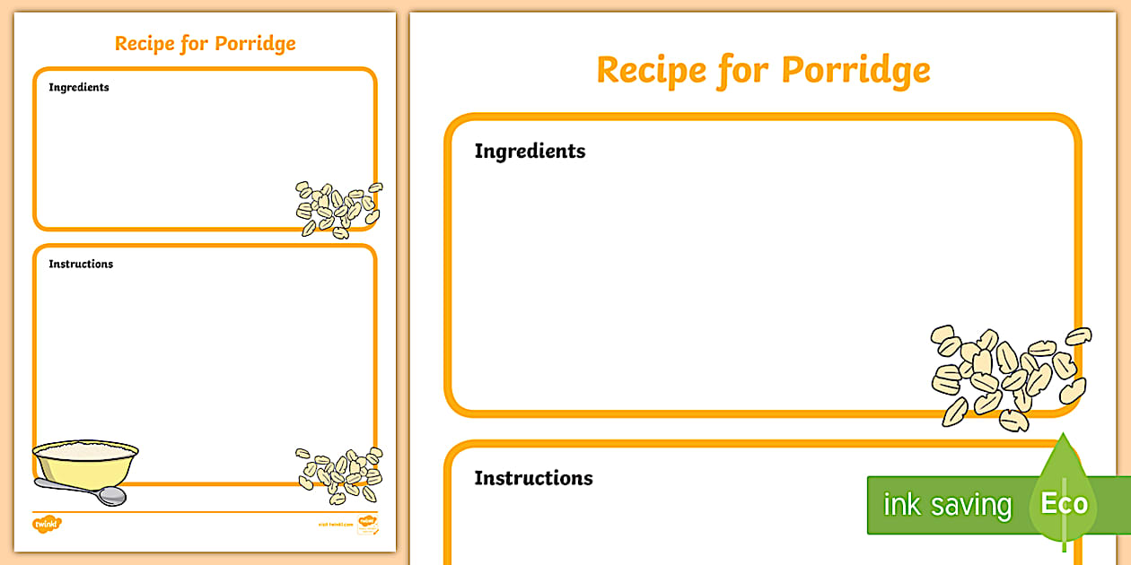 Editable porridge recipe template | Word or PDF | all ages