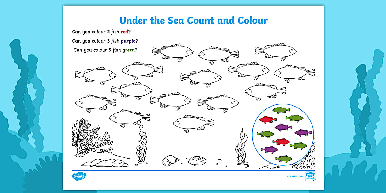 Editable Under the Sea Count and Colour Worksheet - Twinkl