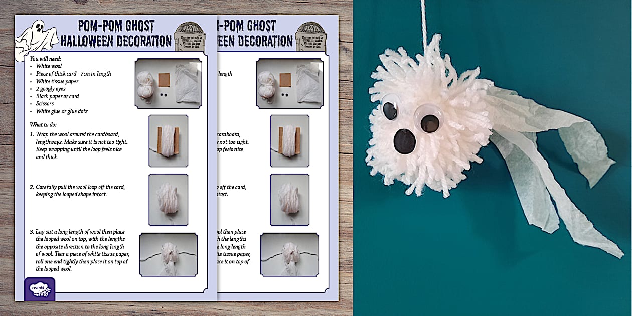 Pom-Pom Ghost Craft - Halloween Decoration | Twinkl Party