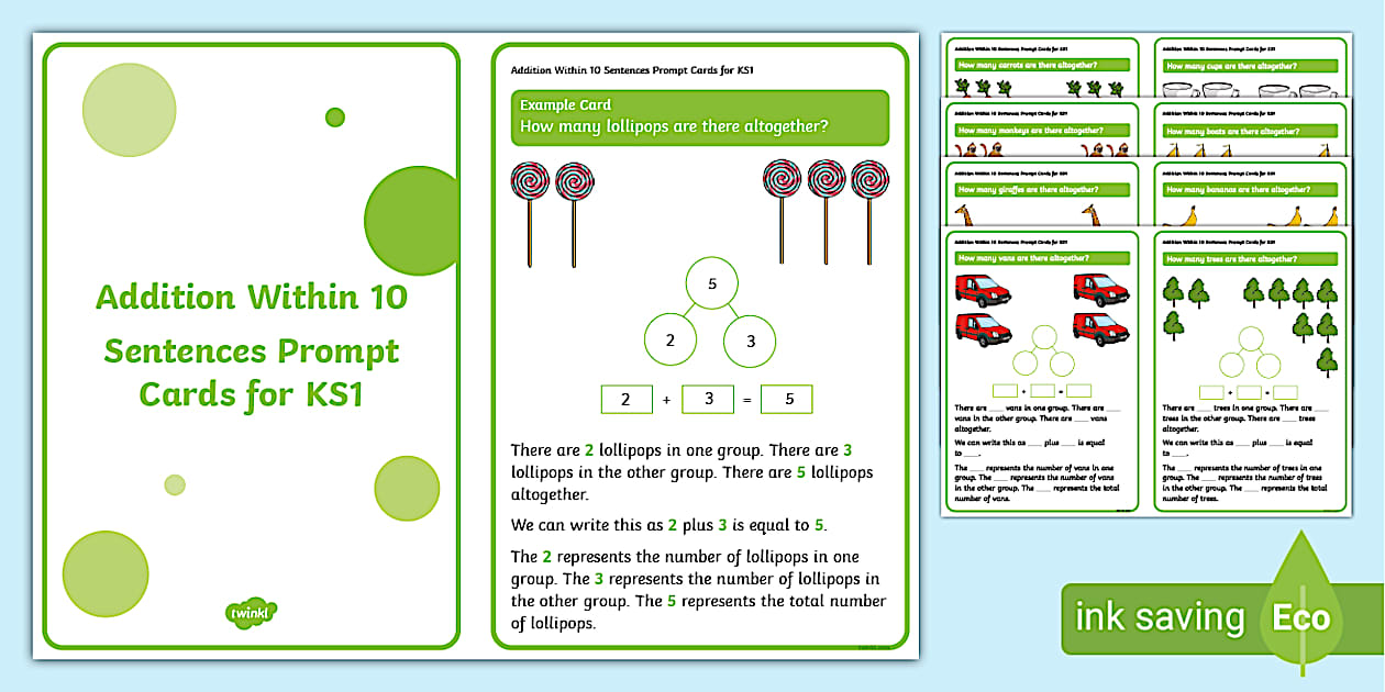 👉 Addition within 10 Stem Sentences Prompt Cards - Twinkl