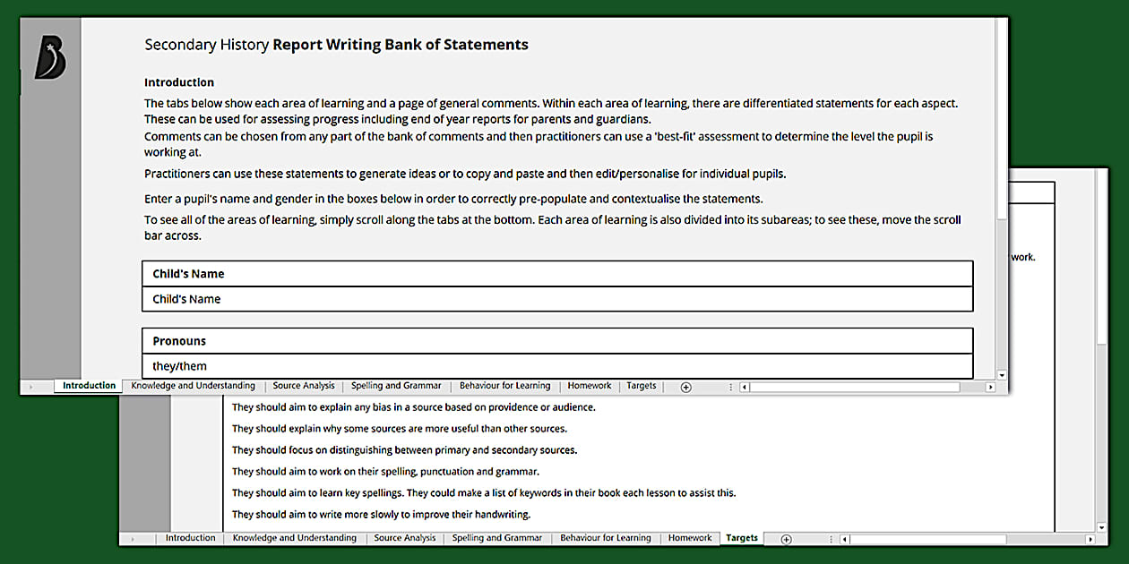History Report Card Comments | Report Writing | Twinkl